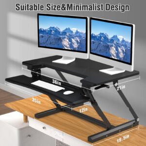 LETIANPAI 36 inch Standing Desk Converter,Height Adjustable Sit to Stand up Desk Riser,with Wide Keyboard Tray,Dual Computer Monitors and Laptop Workstation for Home Office