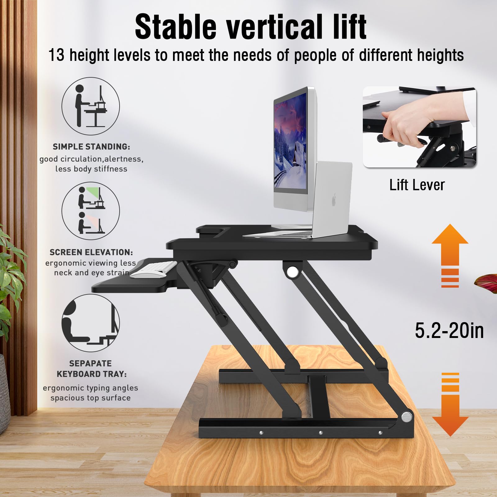 LETIANPAI 36 inch Standing Desk Converter,Height Adjustable Sit to Stand up Desk Riser,with Wide Keyboard Tray,Dual Computer Monitors and Laptop Workstation for Home Office