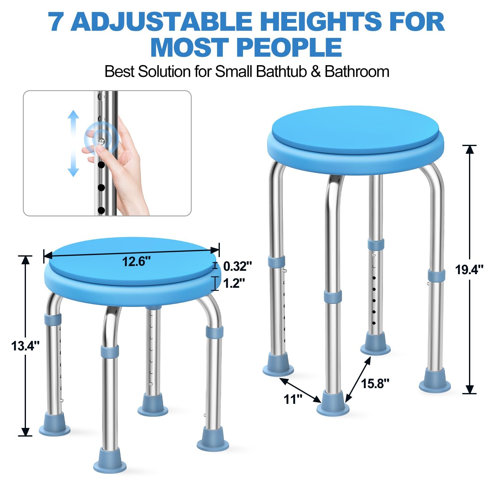 Medhelp Shower Stool for Bathtub, FSA/HSA Eligible Stainless Steel Shower Chair for Inside Shower, Tool Free Assembly, Adjustable Anti Slip Bath Seat, Padded Shower Bench for Elderly Handicap Seniors