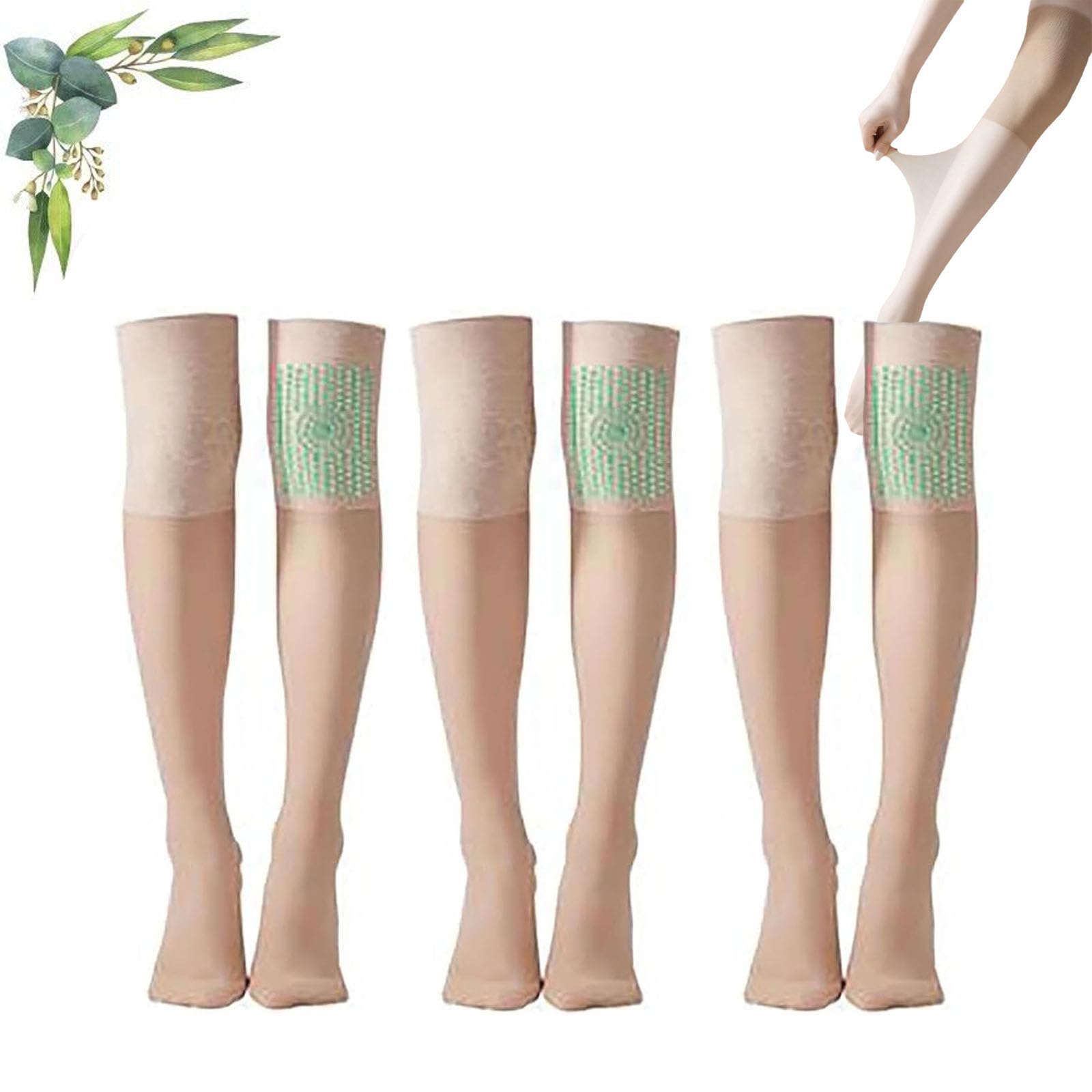 Ionic Correction Lymphatic Detoxification Long Tube Silk Stockings, Ionic Correction Over Knee Long Socks, Mugwort Acupressure Shaping Stretch Socks, Over Knee Thigh Socks (Skin 3PCS)