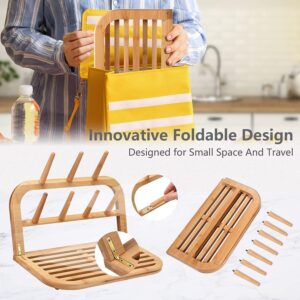 Eforwest Baby Bottle Countertop Drying Rack Bamboo,Space Saving Kitchen Drying Rack & Bottle Holder for Nipples, Cups, Pump Parts, Accessories, Reusable Ziplock and Freezer Bag Dryer Rack