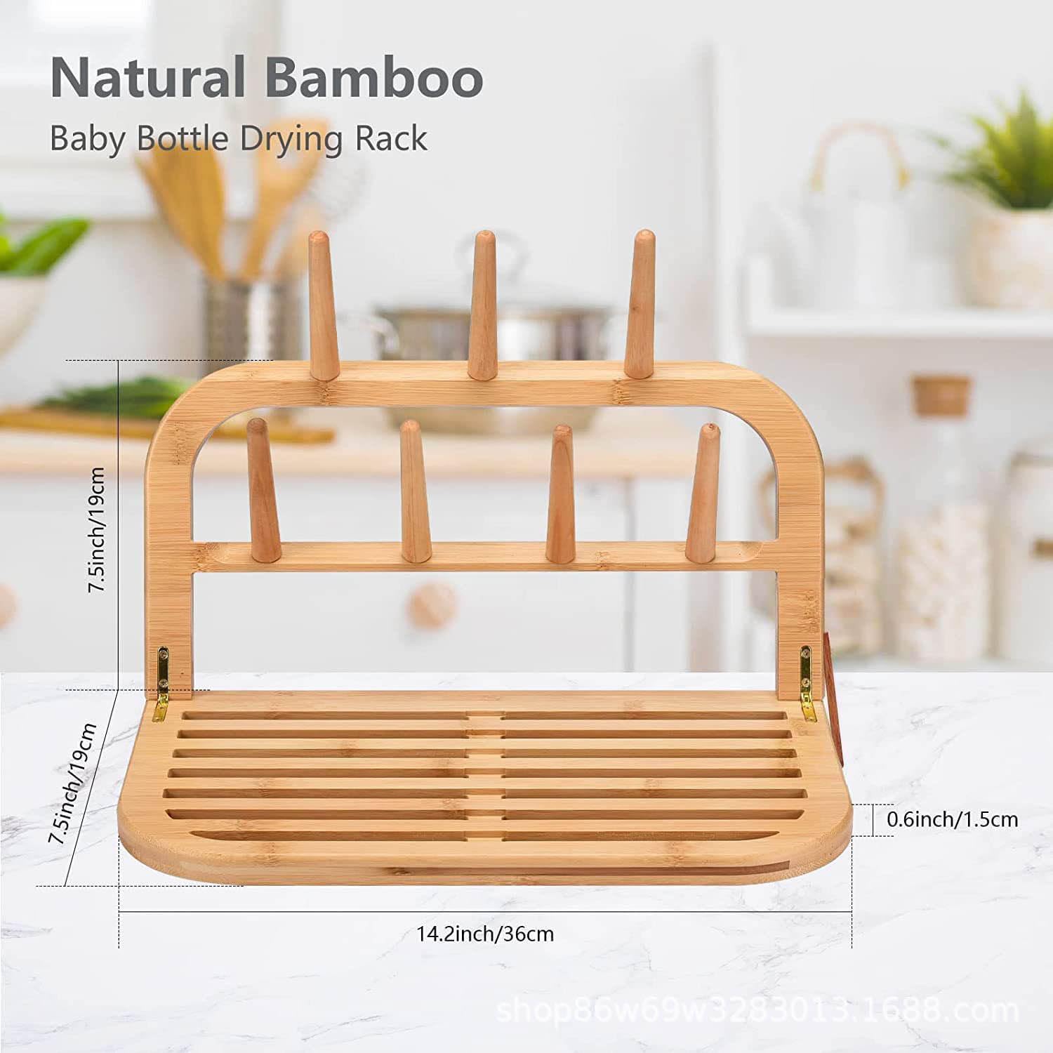 Eforwest Baby Bottle Countertop Drying Rack Bamboo,Space Saving Kitchen Drying Rack & Bottle Holder for Nipples, Cups, Pump Parts, Accessories, Reusable Ziplock and Freezer Bag Dryer Rack