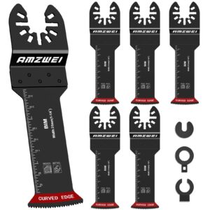 amzwei 6 pcs extra long oscillating tool blades, bi-metal curved edge multitool blades for wood with nails, metal, wood, plastic, oscillating saw blades fit dewalt milwaukee bosch worx ryobi(70mm)