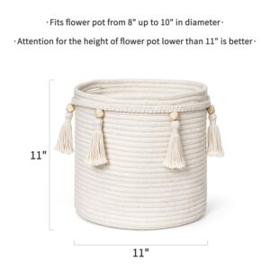 Mkono Macrame Decorative Cotton Rope Basket and Wall Hanging Photo Display with Light Boho Decor for Bedroom Living Room Apartment Office Dorm, Set of 2