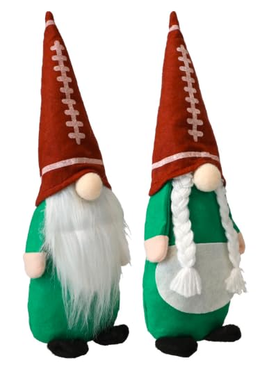 Gnomes Plush - Football Decor (2Pc Set) These Adorable Large Creatures are Perfect for Any Sports Team Fan - 14in Tall Stuffed Swedish Tomte Gnome - American Football Rugby Decoration