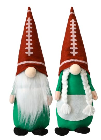 Gnomes Plush - Football Decor (2Pc Set) These Adorable Large Creatures are Perfect for Any Sports Team Fan - 14in Tall Stuffed Swedish Tomte Gnome - American Football Rugby Decoration