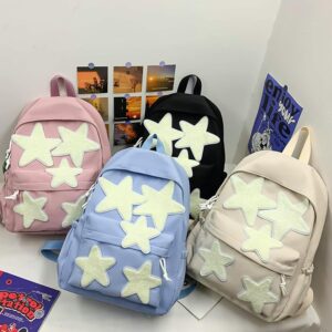 irLocy Star Backpack Y2K Backpack Preppy Backpack Aesthetic Backpack Kawaii Cute Back to College Preppy Y2K Accessories (black)