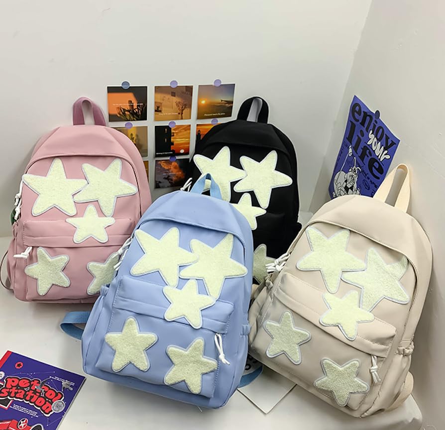 irLocy Star Backpack Y2K Backpack Preppy Backpack Aesthetic Backpack Kawaii Cute Back to College Preppy Y2K Accessories (black)