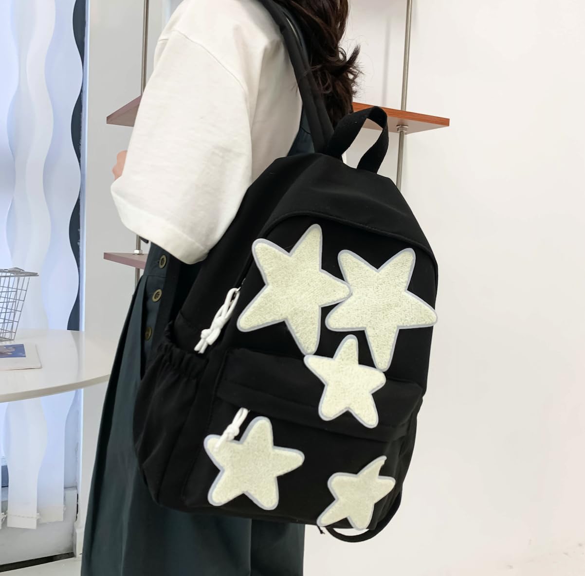 irLocy Star Backpack Y2K Backpack Preppy Backpack Aesthetic Backpack Kawaii Cute Back to College Preppy Y2K Accessories (black)