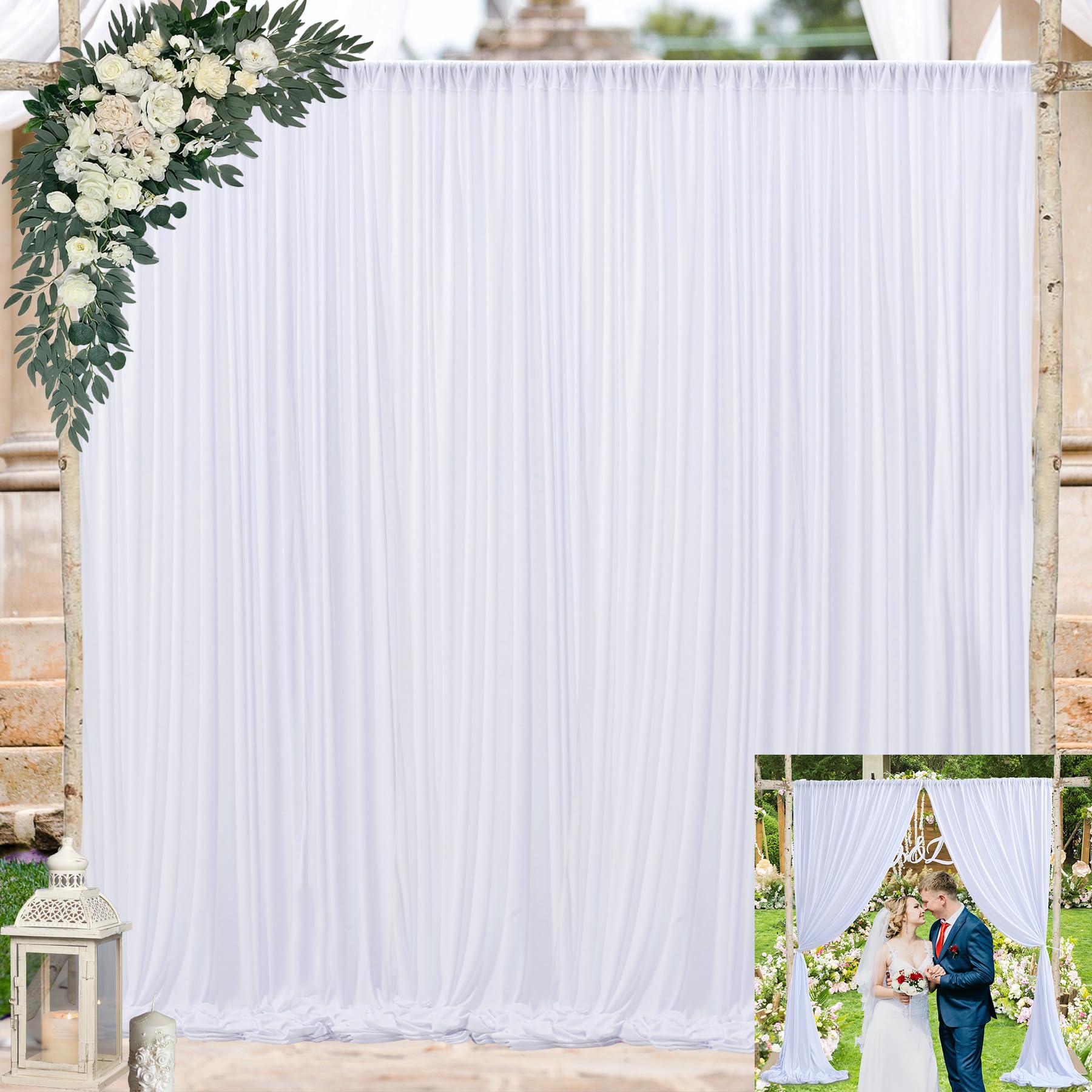 10x10ft White Backdrop Curtain for Parties Wrinkle Free Wedding Baby Shower Curtain Backdrops for Birthday Party Background Decorations White Fabric Drapes Photography Backdrop 5x10ft, 2 Panels