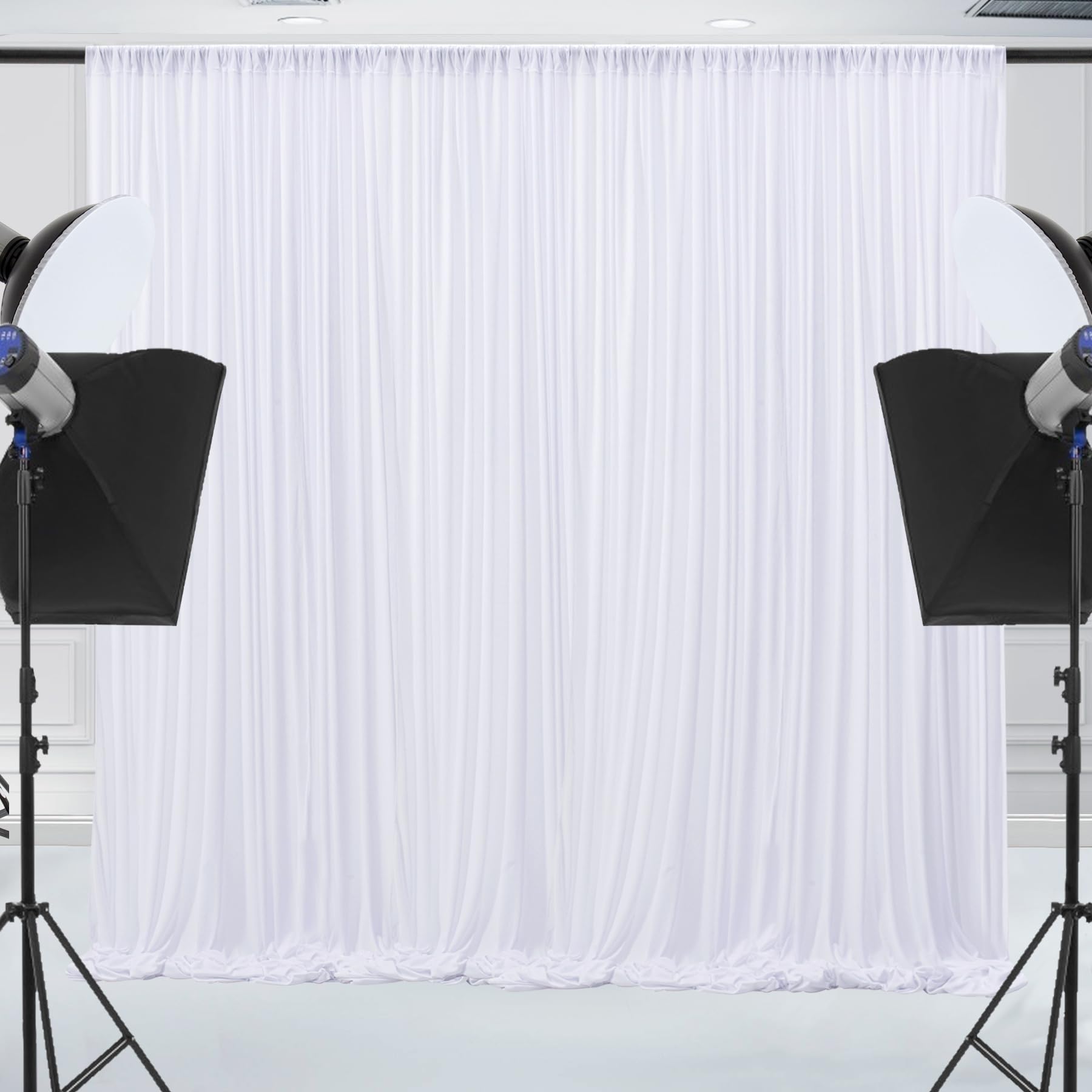 10x10ft White Backdrop Curtain for Parties Wrinkle Free Wedding Baby Shower Curtain Backdrops for Birthday Party Background Decorations White Fabric Drapes Photography Backdrop 5x10ft, 2 Panels