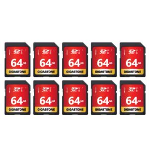 gigastone 64gb 10-pack sd card uhs-i u1 class 10 sdxc memory card high speed full hd video canon nikon sony pentax kodak olympus panasonic digital camera with 10 mini cases