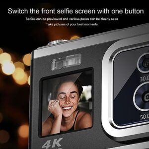 4K Digital Camera, C22 HD Dual Camera & Dual Screen Point and Shoot Camera 16X Zoom, 50MP+30MP Auto Focus Anti Shake Video Camera, Built in Flash, Selfie Preview, Multi Filters