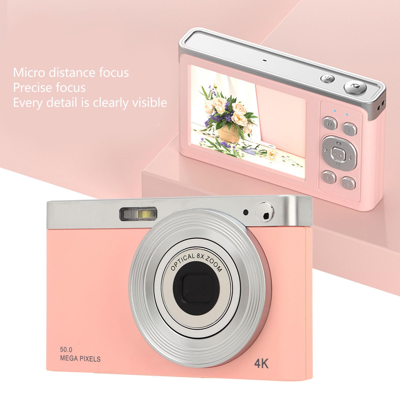 4K Digital Camera, Full HD 50MP 16X Digital Zoom Compact Point and Shoot Camera, Lightweight Small Vlogging Video Camera with Built in Flash & Filters, for Beginners Kids Teens