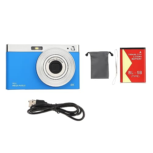 Compact Camera, 50MP Fill Light Portable Digital Camera, 2.88 Inch HD IPS Screen, 16X Zoom AntiShake for Travel (Blue)