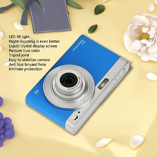 Compact Camera, 50MP Fill Light Portable Digital Camera, 2.88 Inch HD IPS Screen, 16X Zoom AntiShake for Travel (Blue)