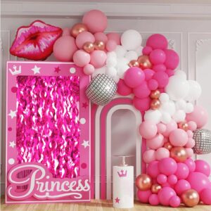 Rose Red Wavy Tinsel Foil Fringe Curtains Backdrop for Pink Princess Birthday Decorations,Cowgirl Bachelorette Party Decorations(3 Pack 3.2 ft x 6.6 ft)