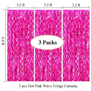 Rose Red Wavy Tinsel Foil Fringe Curtains Backdrop for Pink Princess Birthday Decorations,Cowgirl Bachelorette Party Decorations(3 Pack 3.2 ft x 6.6 ft)