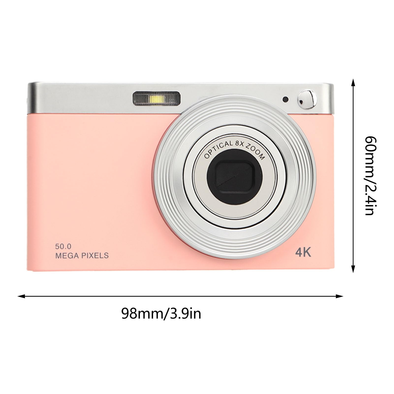 Compact Camera, 50MP Fill Light Portable Digital Camera, 2.88 Inch HD IPS Screen, 16X Zoom AntiShake for Travel (Pink)