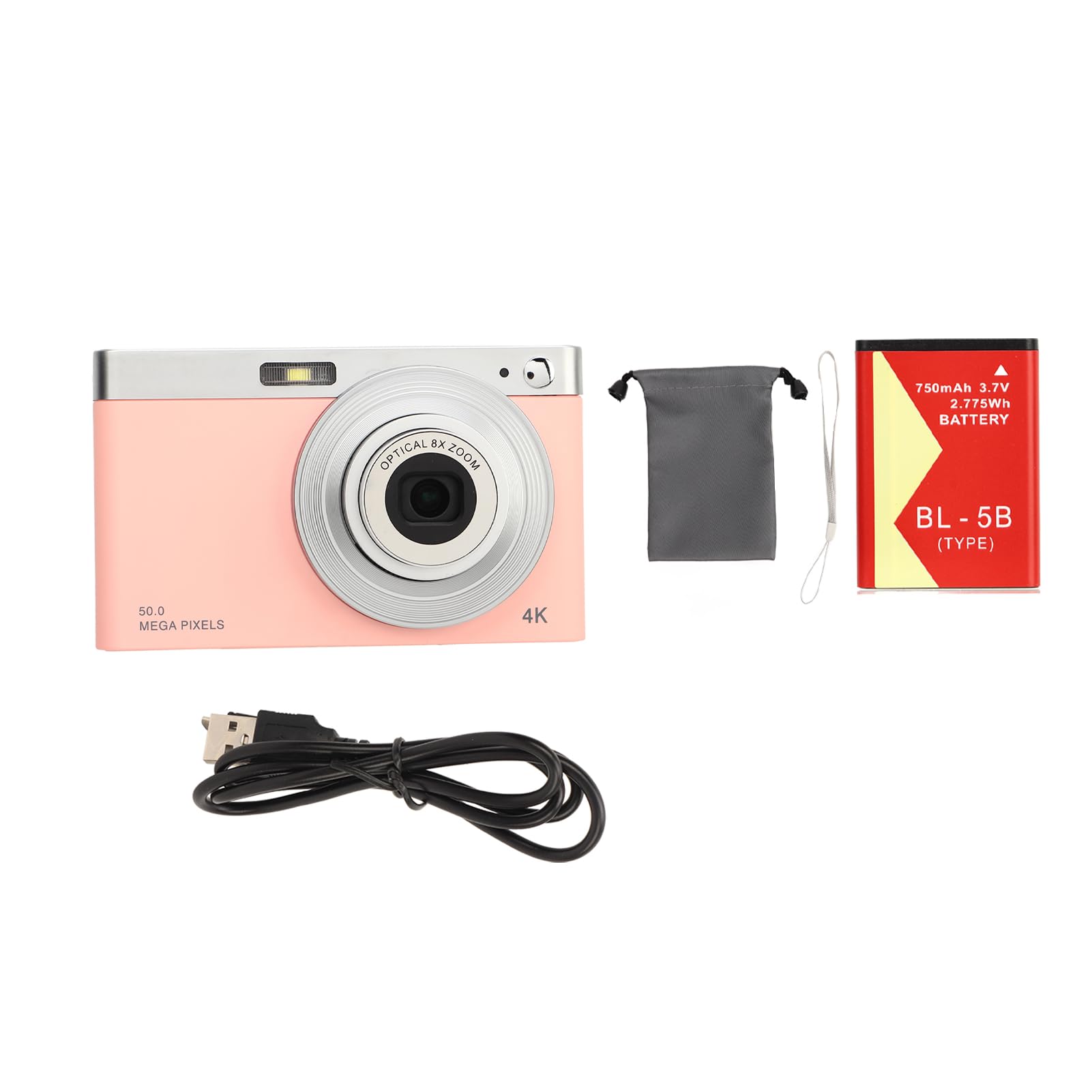 Compact Camera, 50MP Fill Light Portable Digital Camera, 2.88 Inch HD IPS Screen, 16X Zoom AntiShake for Travel (Pink)