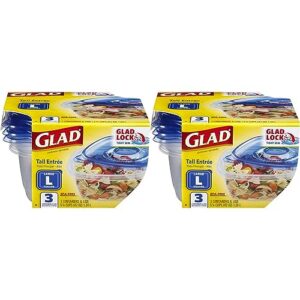 glad gladware tall entrée food storage containers | large square containers for food hold up to 42 ounces of food, 3 count | strong and sturdy large food storage holders (pack of 2)