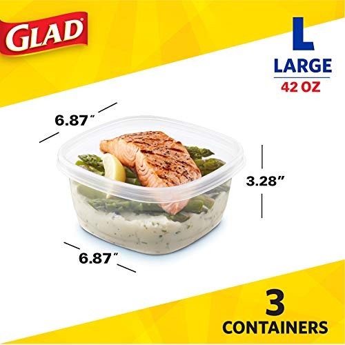 Glad GladWare Tall Entrée Food Storage Containers | Large Square Containers for Food Hold up to 42 Ounces of Food, 3 Count | Strong and Sturdy Large Food Storage Holders (Pack of 2)