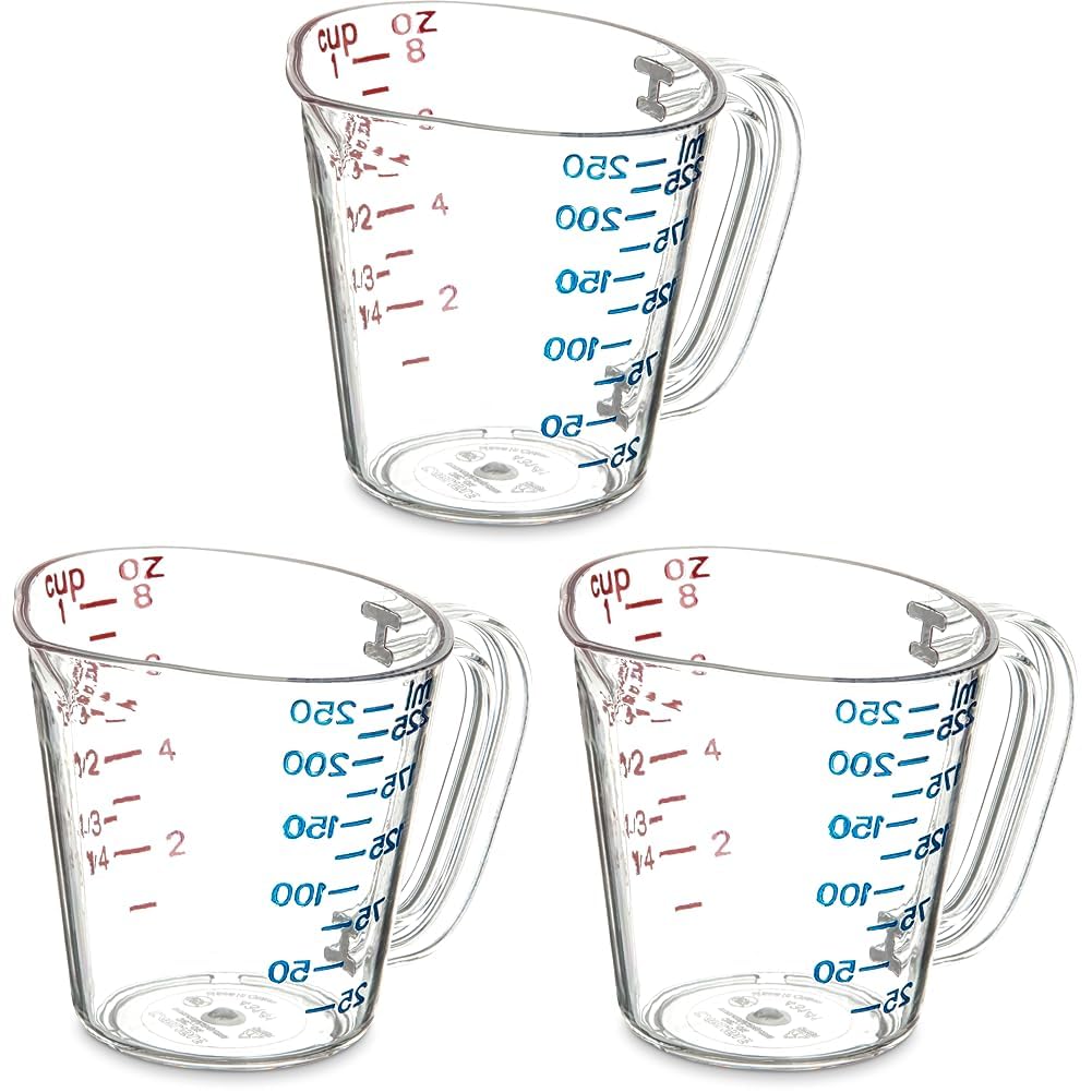 Carlisle FoodService Products 4314107 Commercial Plastic Measuring Cup, 1 Cup, Clear (Pack of 3)