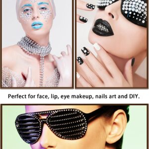 NIACONN Silver Face Jewels Gems Stick on, 10 Sheets/1410 Pcs Self Adhesive Rhinestone Hair Gems Stickers for Makeup & DIY- Silver