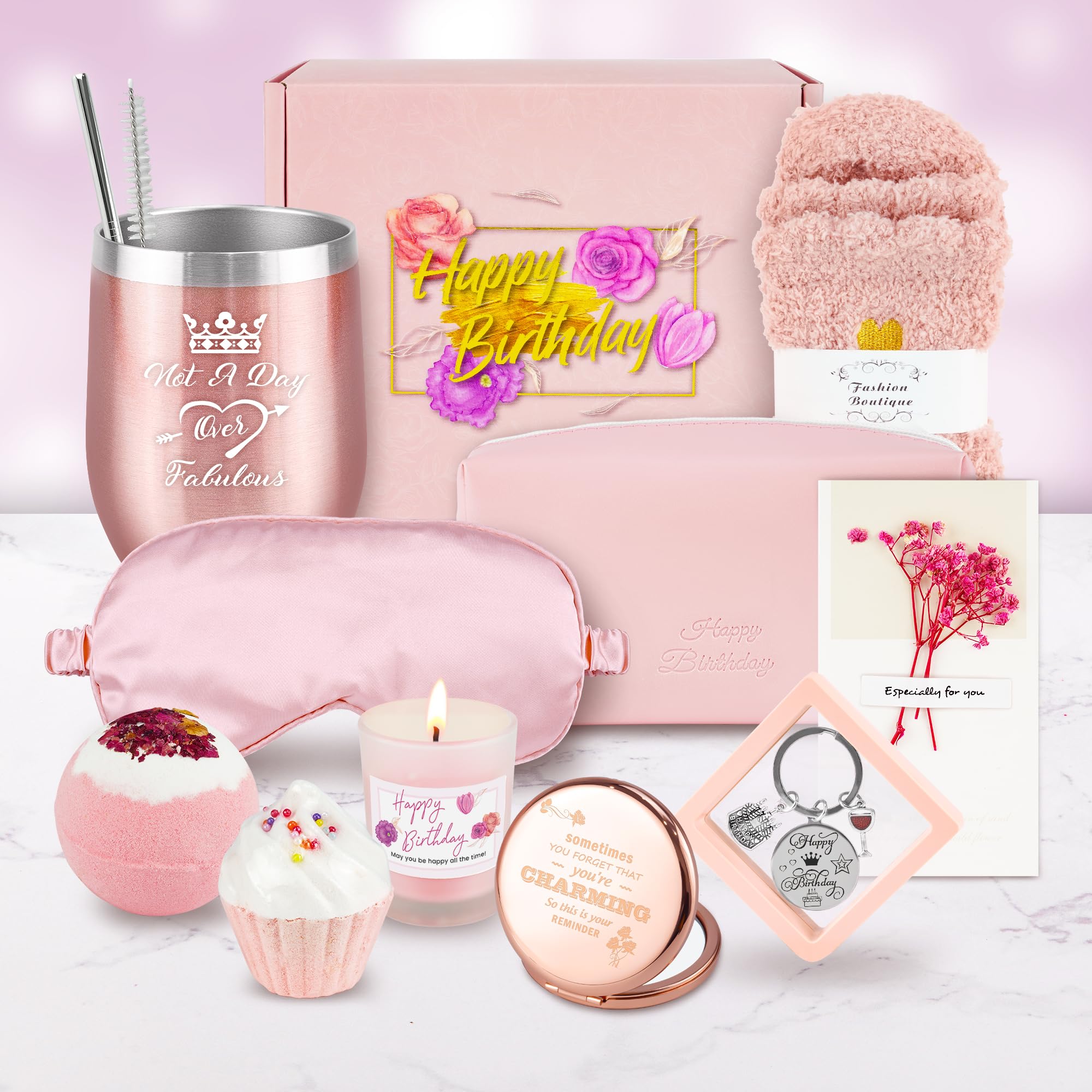 Birthday Gifts for Women, Happy Birthday Gifts Basket for Women, Insulated Tumbler Birthday Gifts for Her, Unique Gift Set for Women, Mom, Best Friends, Sister, Wife, Girlfriend, Bestie, Female