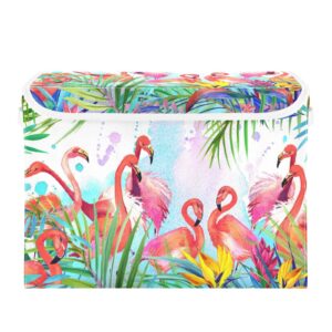 wajiw tropical flamingo storage bins foldable large cube storage box with lids and handles for home organizer closet office decor 16.5x12.6x11.8 in