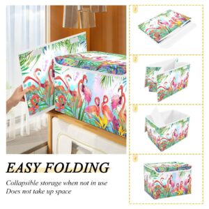 Wajiw Tropical Flamingo Storage Bins Foldable Large Cube Storage Box with Lids and Handles for Home Organizer Closet Office Decor 16.5x12.6x11.8 In