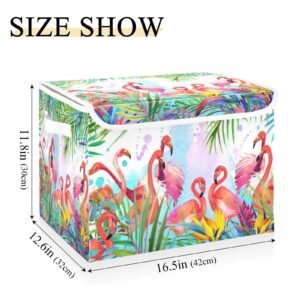 Wajiw Tropical Flamingo Storage Bins Foldable Large Cube Storage Box with Lids and Handles for Home Organizer Closet Office Decor 16.5x12.6x11.8 In