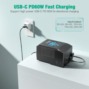 FirstPower V Mount/V-Lock Battery, 181Wh(12600mAh, 14.4V) V-Mount Battery Support PD 60W USB-C Fast Charger, with D-TAP, USB-A, USB-C Port, for Video Broadcast Camera Camcorder Monitor LED Light