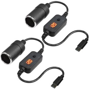 sutnscw usb c male to 12v adapter, usb to car cigarette lighter socket converter cable (2-pack)