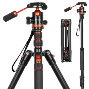 2 in1 lightweight video camera tripods • 68" tripod for camera and camcorder • 360° ball head tripod with removable handle • extra 1/4" qr plate and phone holder • compatible with canon nikon sony