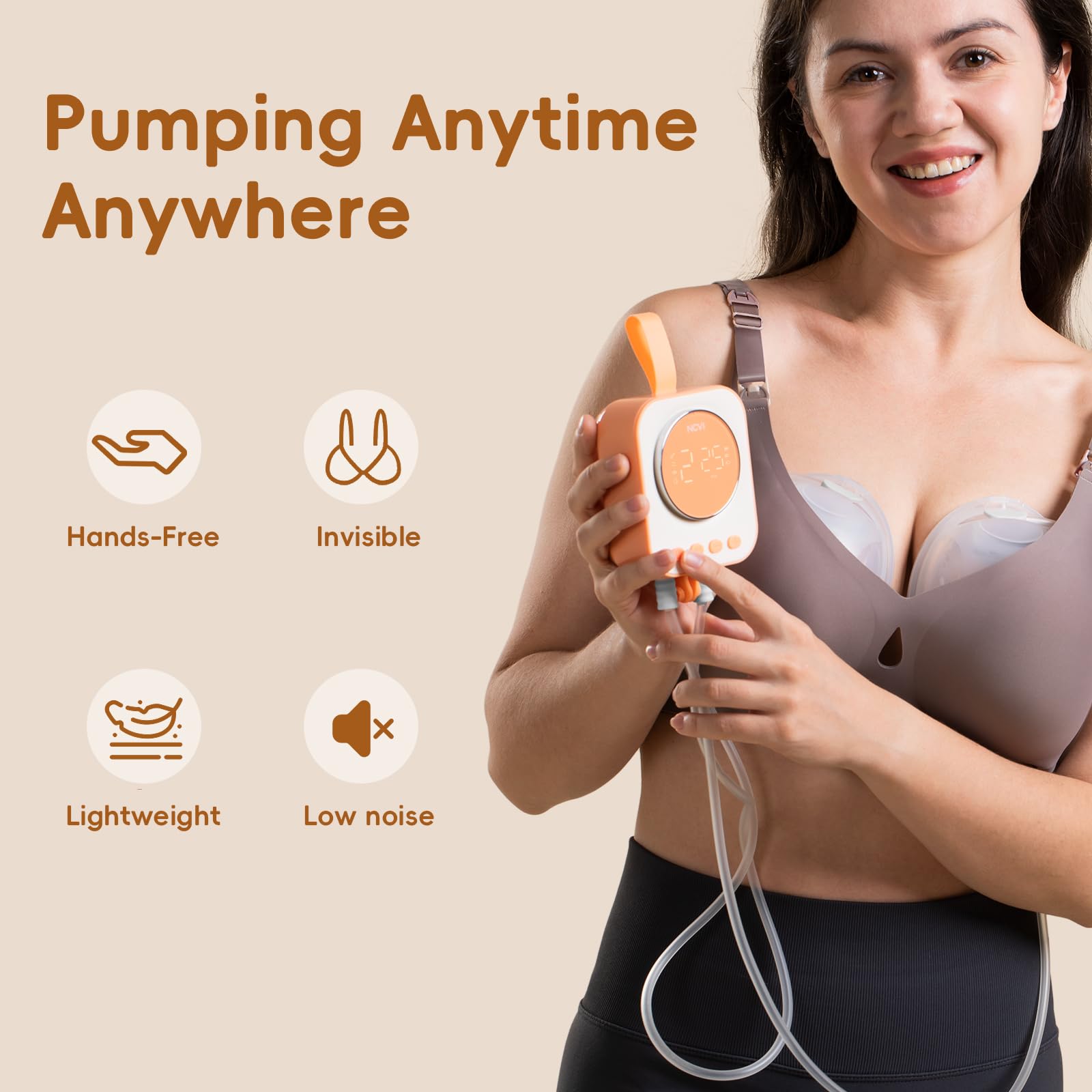 NCVI Hands Free Wearable Breast Pump 8123, Portable Double Electric Pump, 4 Modes 9 Levels, Combined with Strong Motor and Wearable Cups, 21/24/28mm, Breastfeeding Pump with Lightweight, Low Noise