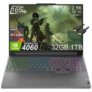 lenovo legion 5 slim 16in wqxga 2.5k 165hz amd ryzen 7 7840hs geforce rtx 4060 8gb 32gb ddr5 ram 1tb pcie ssd 8-core beat i7-12700h rgb backlit gaming laptop 3d nahimic win 11 home - 2023 storm grey