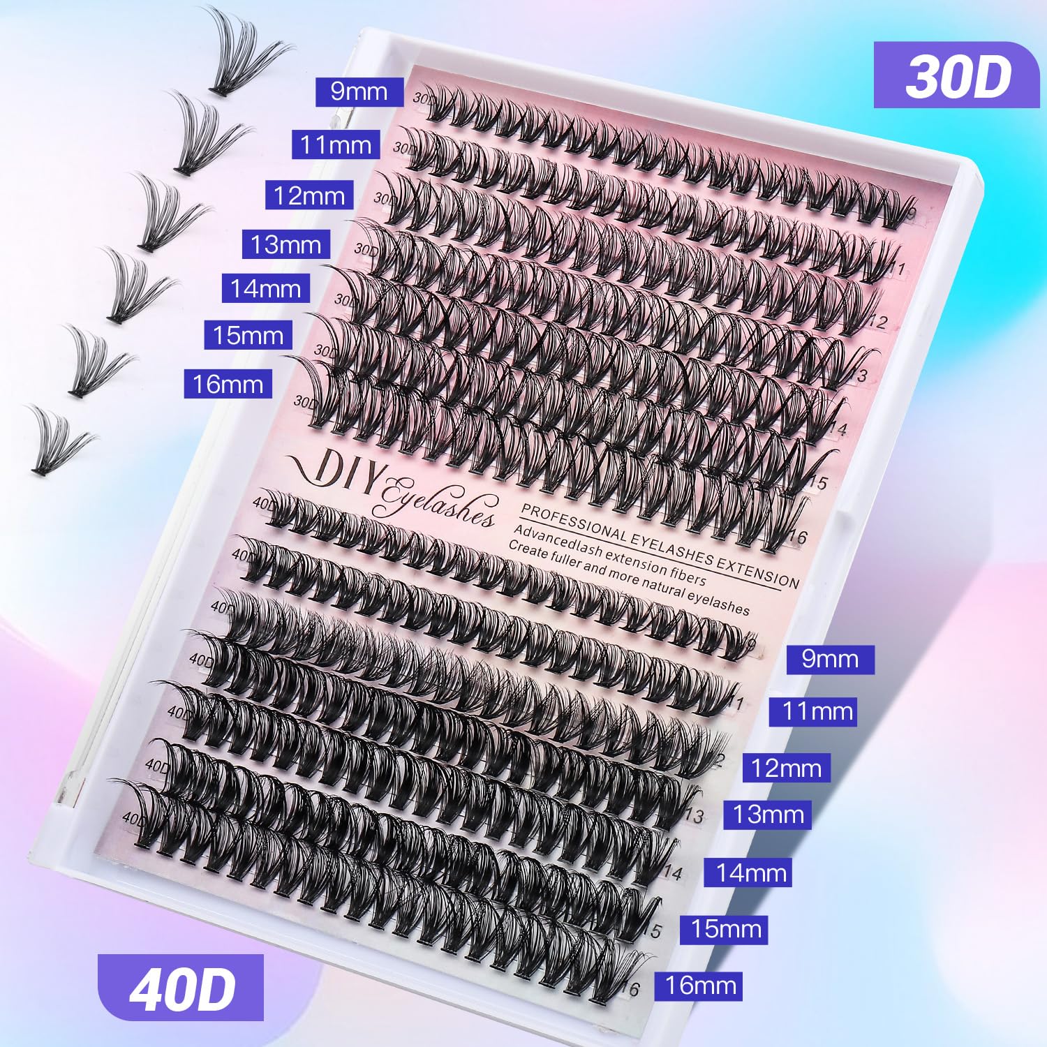 DIY Lash Clusters, 280pcs 30D+40D 9-16mm Mix Individual Lashes, D Curl Lash Extension, Long-lasting And Natural Look Cluster Lashes (30D+40D)