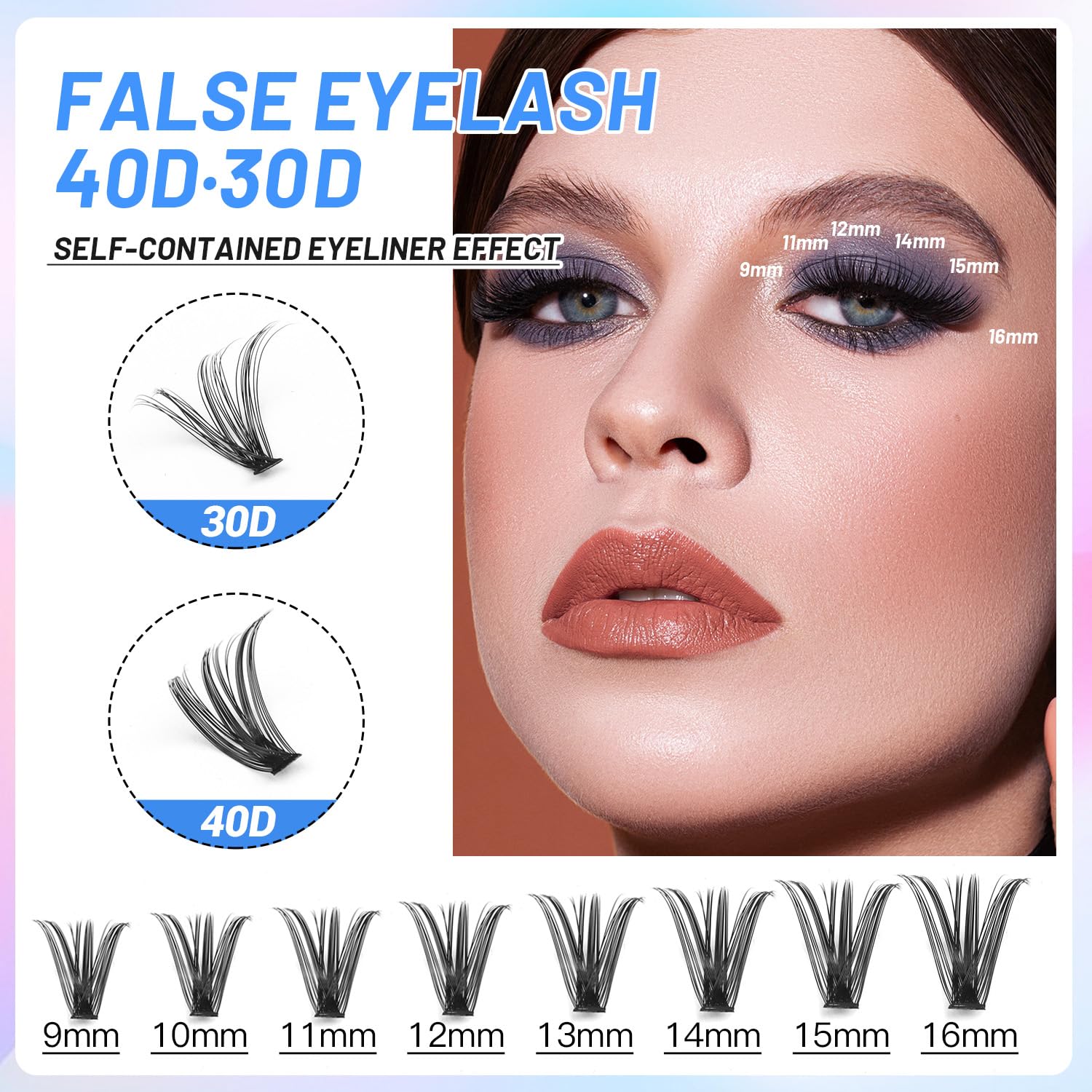 DIY Lash Clusters, 280pcs 30D+40D 9-16mm Mix Individual Lashes, D Curl Lash Extension, Long-lasting And Natural Look Cluster Lashes (30D+40D)