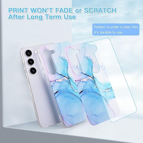 OLEBAND Case for Samsung Galaxy S23: with Screen and Camera Lens Protector,No Fading Marble Pattern, Shockproof Soft Bumper Women Phone Cover 2023 6.1"(Watercolor Marble)