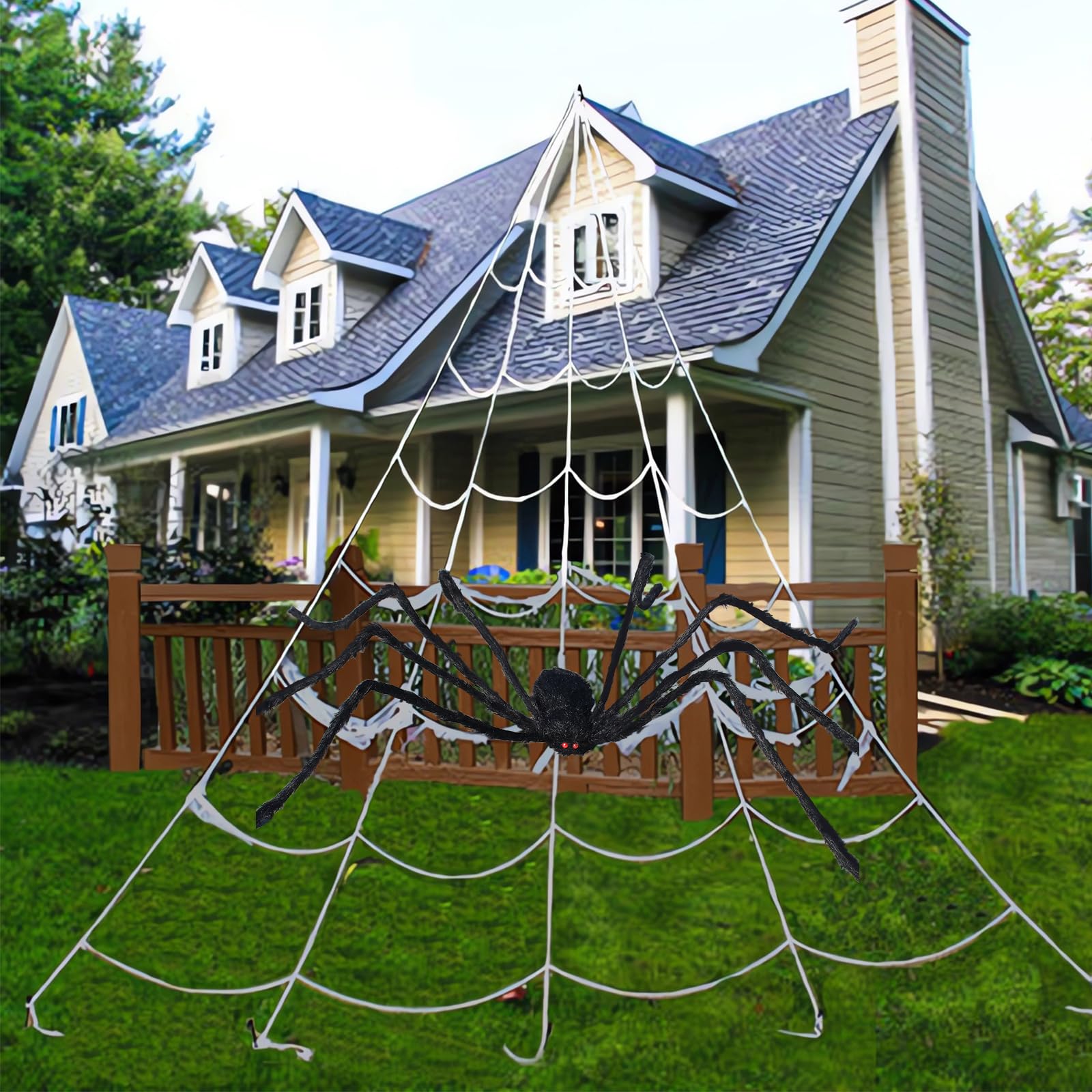 276‘'Halloween Spider Web + 78" Giant Spider Decorations Fake Spider with Triangular Spider Web for Outdoor Halloween Decorations Yard Parties Home Costumes Haunted House