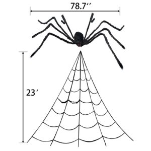 276‘'Halloween Spider Web + 78" Giant Spider Decorations Fake Spider with Triangular Spider Web for Outdoor Halloween Decorations Yard Parties Home Costumes Haunted House