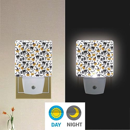 JSTEL Halloween Pumpkin Black Cat Night Lights Plug in Wall 2 Pack,Halloween Led Night Lights Plug into Wall Dusk to Dawn Sensor