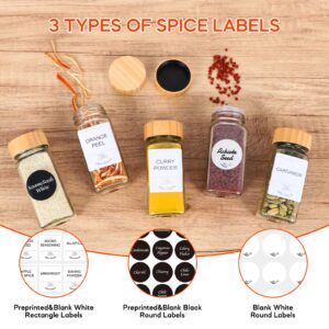 AuroTrends Glass Spice Jars with Bamboo Lids 4oz 24Pack, Spice Jars with Label- 4oz Spice Jars with Shaker Lids/Blank & Preprinted Spice Labels (4fl.oz, 24Pack)