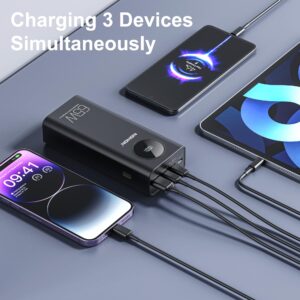 NOHON Power Bank 26800mAh Portable Charger: 65W Fast Charging USB C PD3.0 Battery Pack with LED Display | 4-Port Powerbank Compatible with iPhone 15 14 13 12 11 MacBook IPad AirPods Samsung S Series