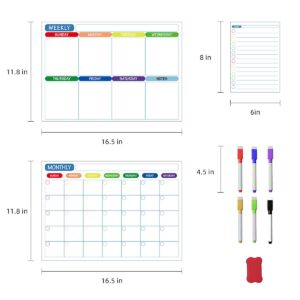 Yardeen Magnetic Dry Erase Refrigerator Calendar Set (3-Pack), Monthly Weekly Calendar for Refrigerator Reusable Planner Board, 6 Dry Erase Markers.