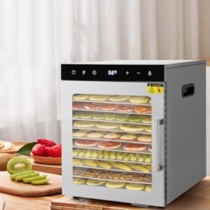 Hiteemer Food Dehydrator, 10 Stainless Steel Trays Dehydrators for Food and Jerky, Meat, Beef, Veggies, Fruits, 800W Dehydrated Dryer Machine with Hanger Hook, 24H Timer, Temperature Control, Recipe