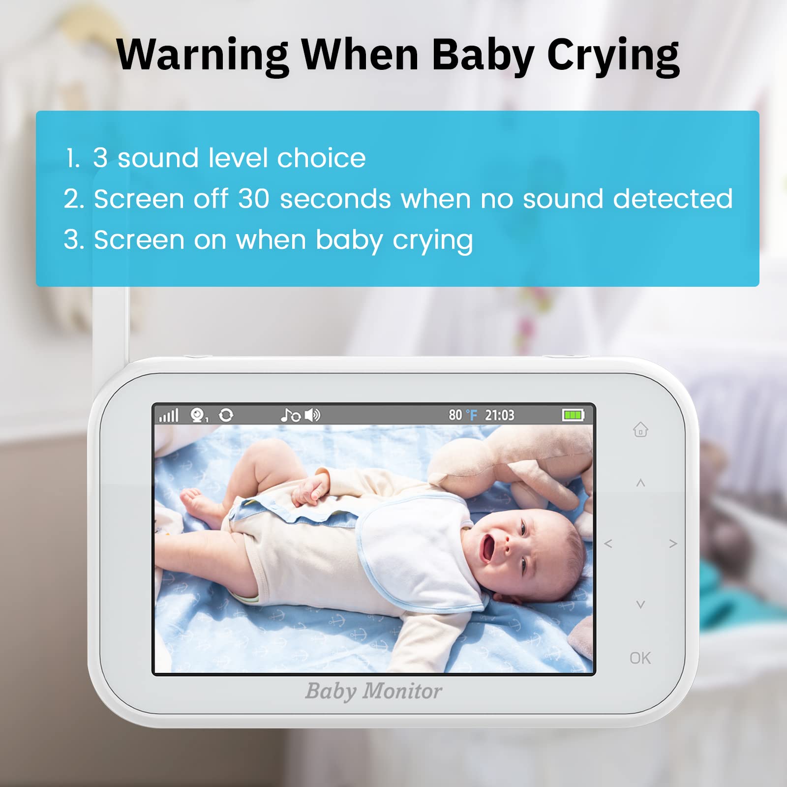 Baby Monitor, Video Baby Monitor with Camera Audio,Night Vision Video Baby Monitor, 4.5" Remote IPS Screen HD Baby Camera Monitor with VOX Mode, Temperature Sensor 8 Lullabies and 1000ft Range NO WIFI