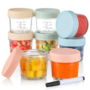 vitever 8 pack glass baby food storage containers, 4 oz baby food jars with plastic lids, small baby food maker, reusable infant freezer container, microwave, dishwasher & freezer safe, bpa free