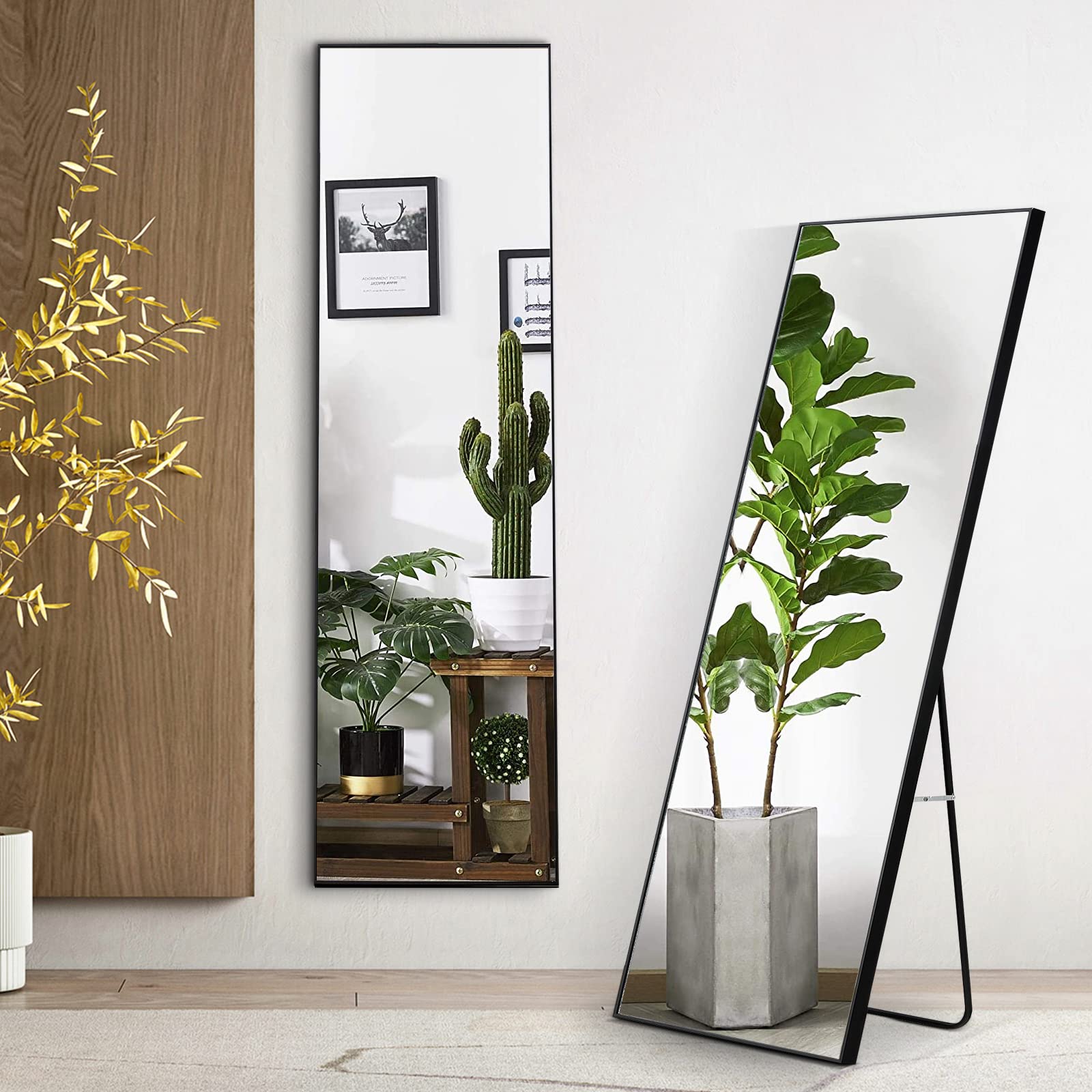 WIIS' IDEA 60"x17"Full Length Mirror,Durable Solid Wood Frame,Explosion-Proof Film,High-Definition Full Body Mirror,Standing/Leaning/Hanging Long Mirror for Bedroom,Bathroom,Living Room(Black)